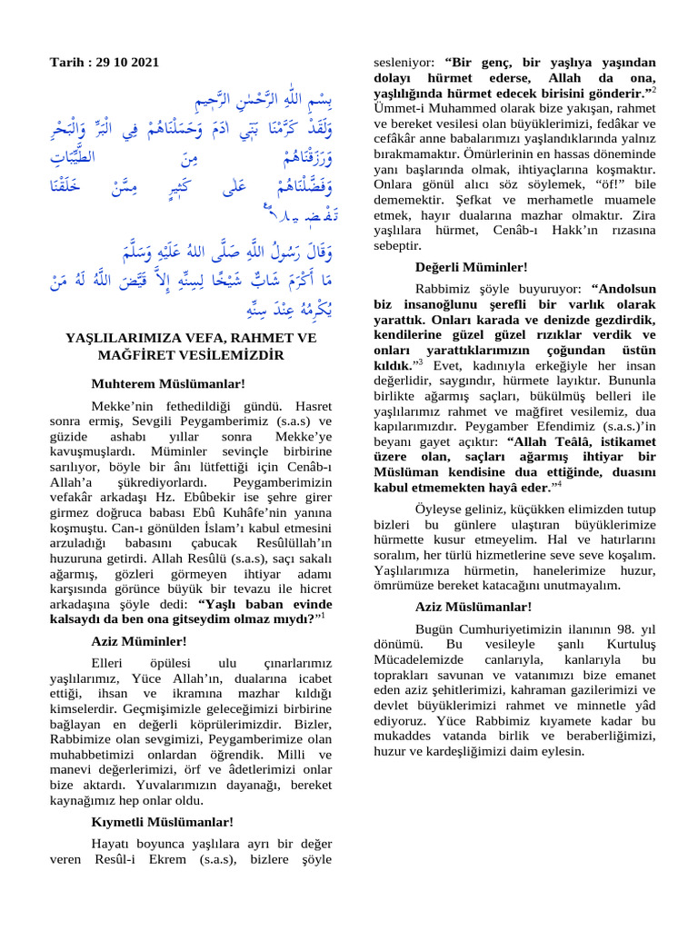 29-10-2021 Yalilarimiza Vefa Rahmet Ve Mafret Veslemzdr | PDF