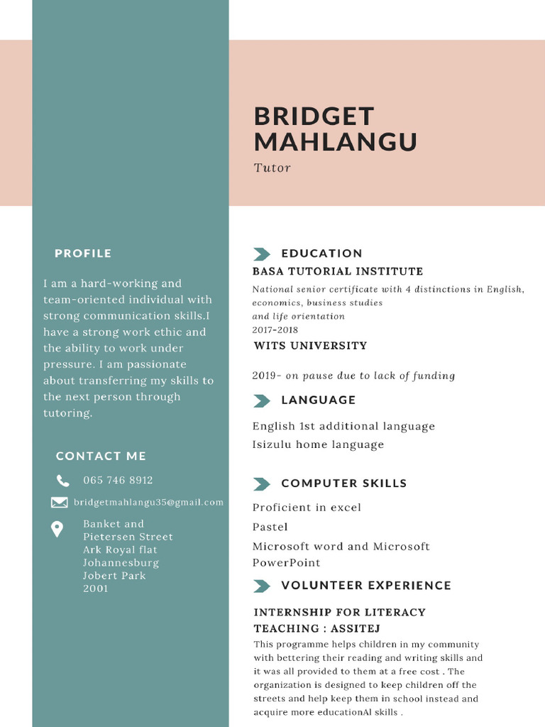 Bridget Mahlangu CV Tutor | PDF