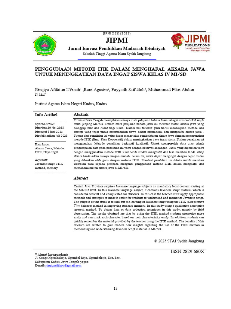 Metode ITIK untuk Hafal Aksara Jawa | PDF
