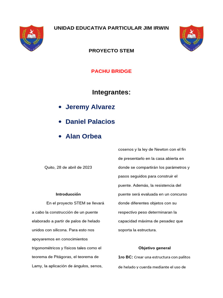 STEM - Informe - Pachu Bridge | PDF | Triángulo | Trigonometría