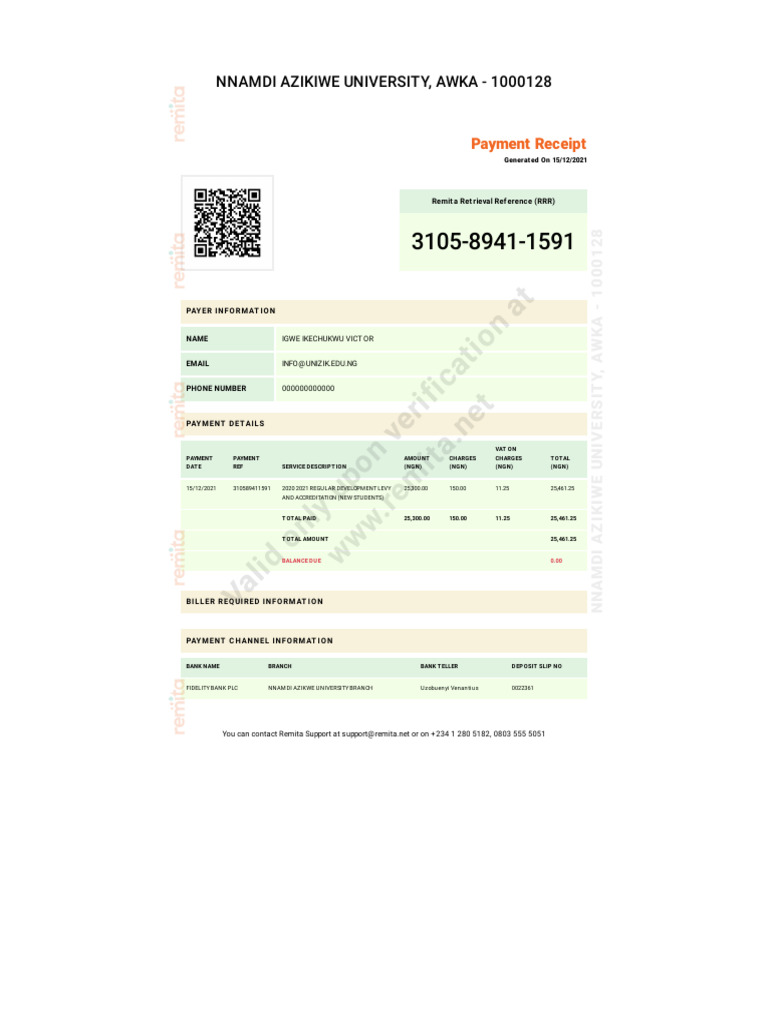 Unizik Remita Final Year | PDF