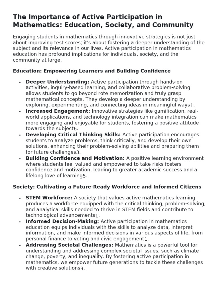 Benefits of Active Participation in Math | PDF | Learning | Critical ...