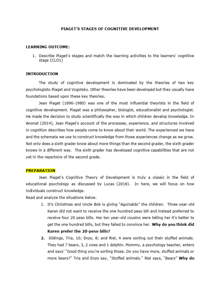 Lesson-6-Jean-Piagets-Stages-of-Cognitive-Development | PDF | Reason ...