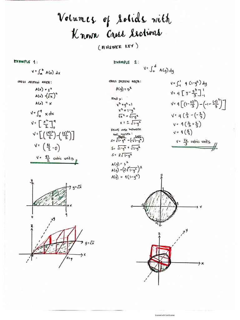 Volumes of Solid With Known Cross Section Solutions | PDF