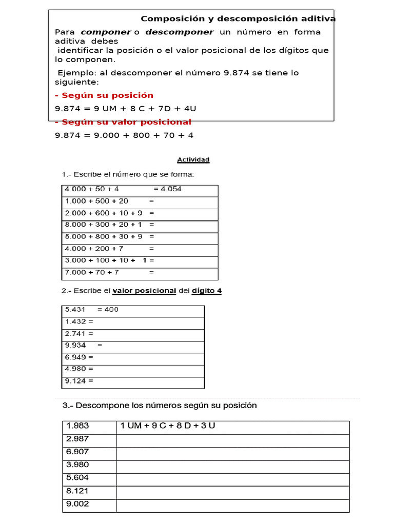 Composición y Descomposición Aditiva | PDF