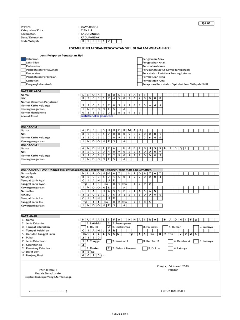 Formulir Akta Kelahiran | PDF