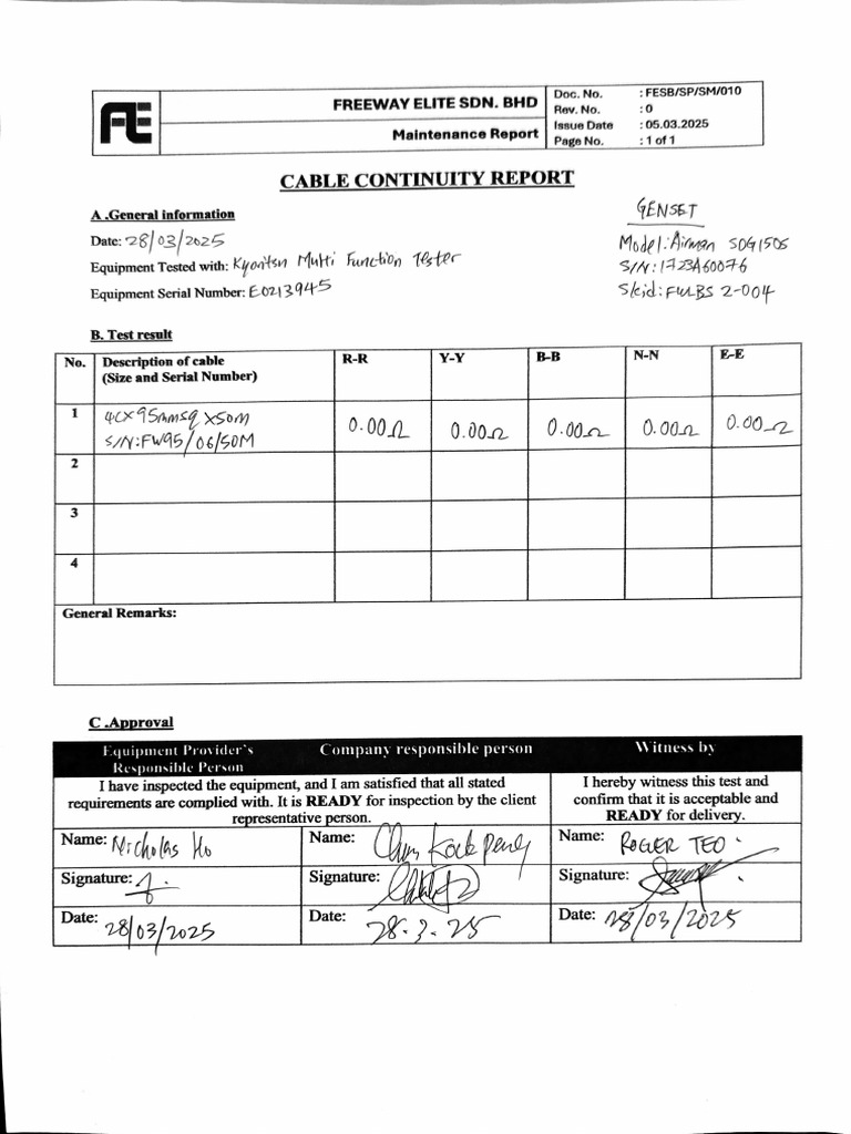 Cable Continuity Report (FW95_06_50M) | PDF