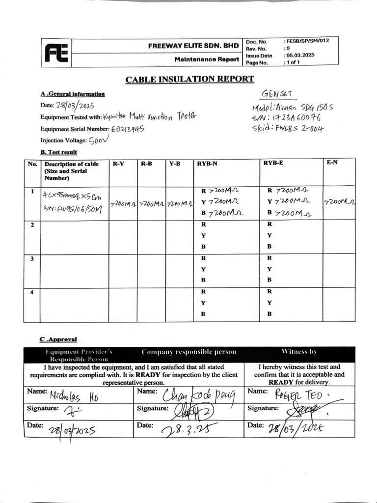 Cable Insulation Report (FW95 - 06 - 50M) | PDF