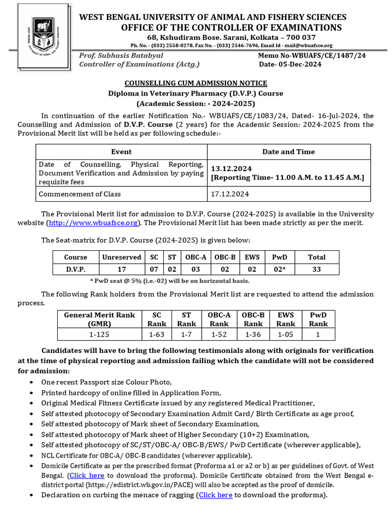 Admission Notice - Spot Counselling - DVP - 2024-25 | PDF | Government