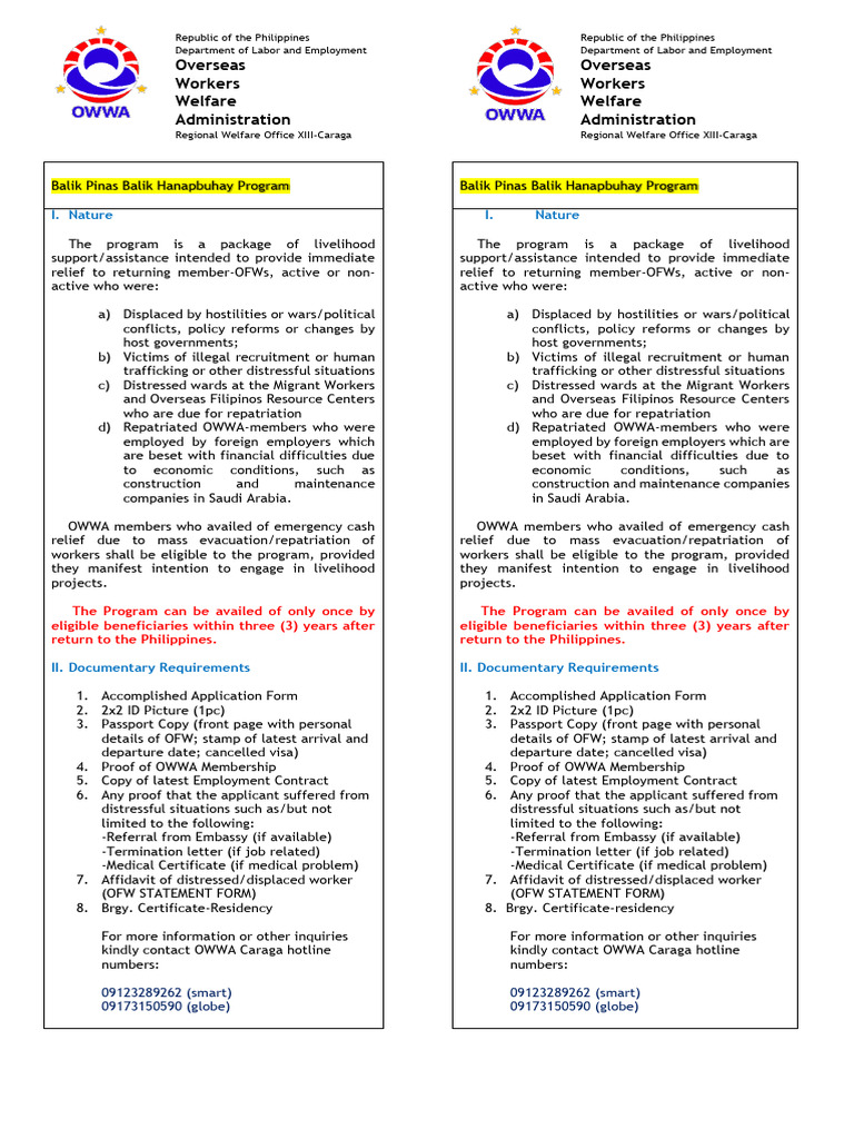 Balik Pinas Balik Hanapbuhay Program Requirements-1 | PDF | Migrant Worker | Employment