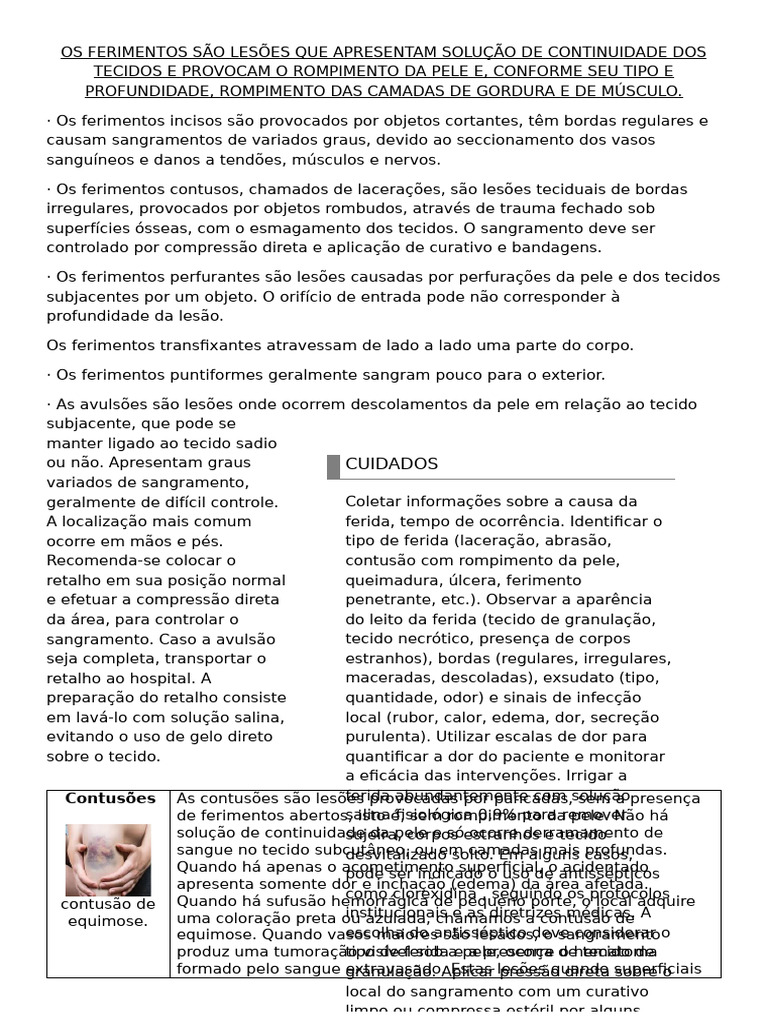 Tipos e Cuidados com Ferimentos e Queimaduras | PDF | Queimadura | Dor