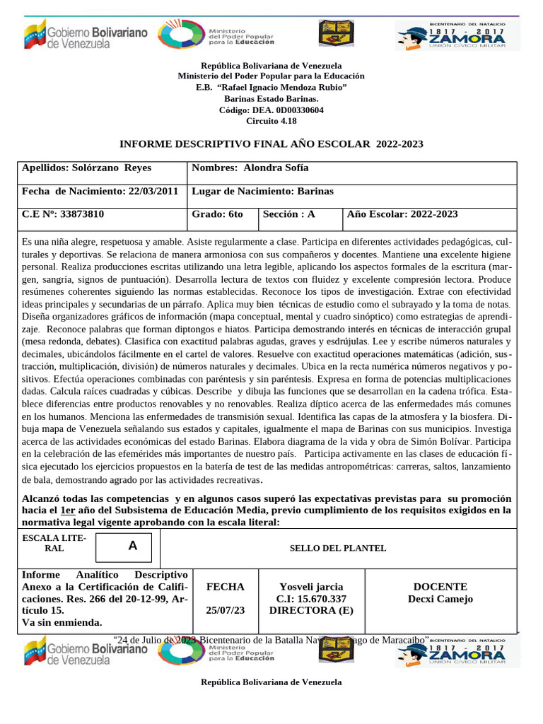 6to A Boletas Descriptivas | PDF | Venezuela | Aprendizaje