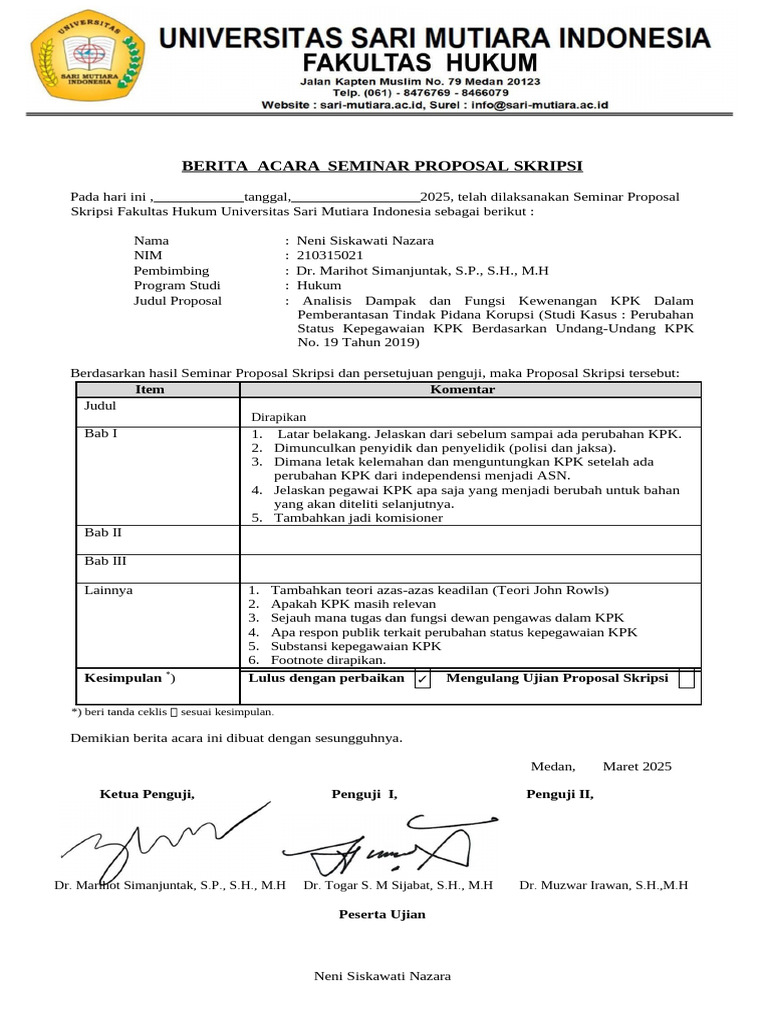 Seminar Proposal Skripsi KPK 2025 | PDF