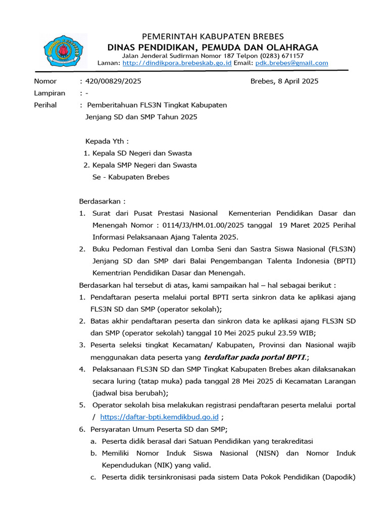 Pemberitahuan FLS3N SD SMP | PDF