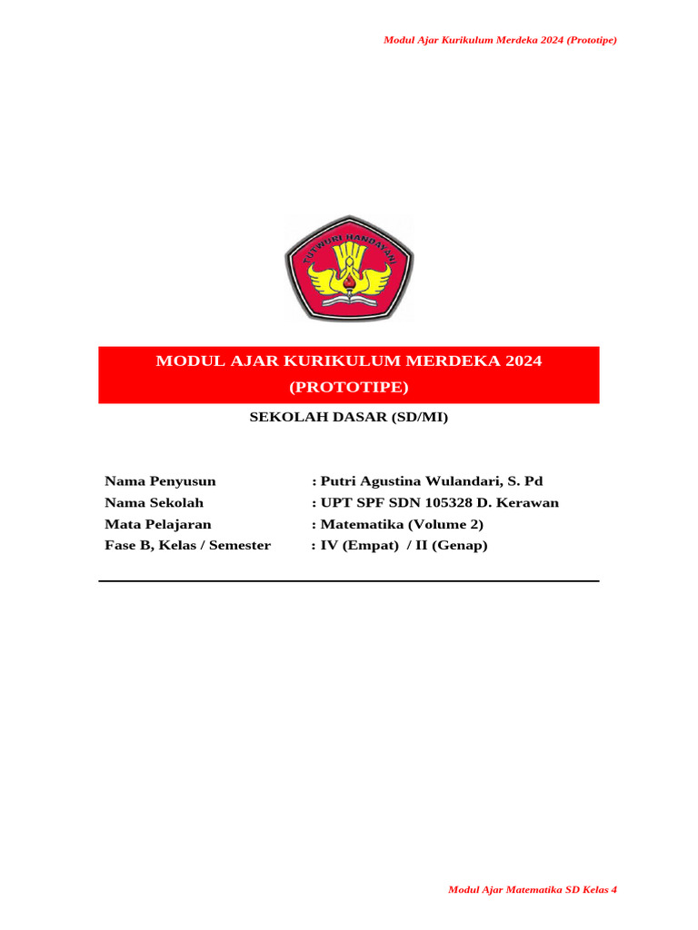 Modul Ajar IKM MTK Kelas IV Semester 2 | PDF