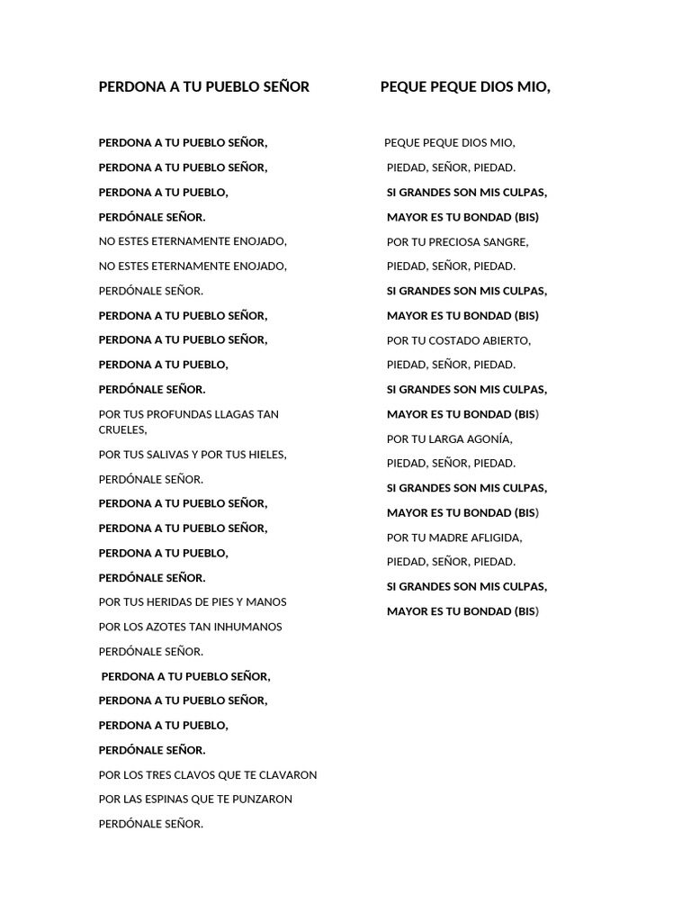 Letra de "Perdona a Tu Pueblo Señor" | PDF
