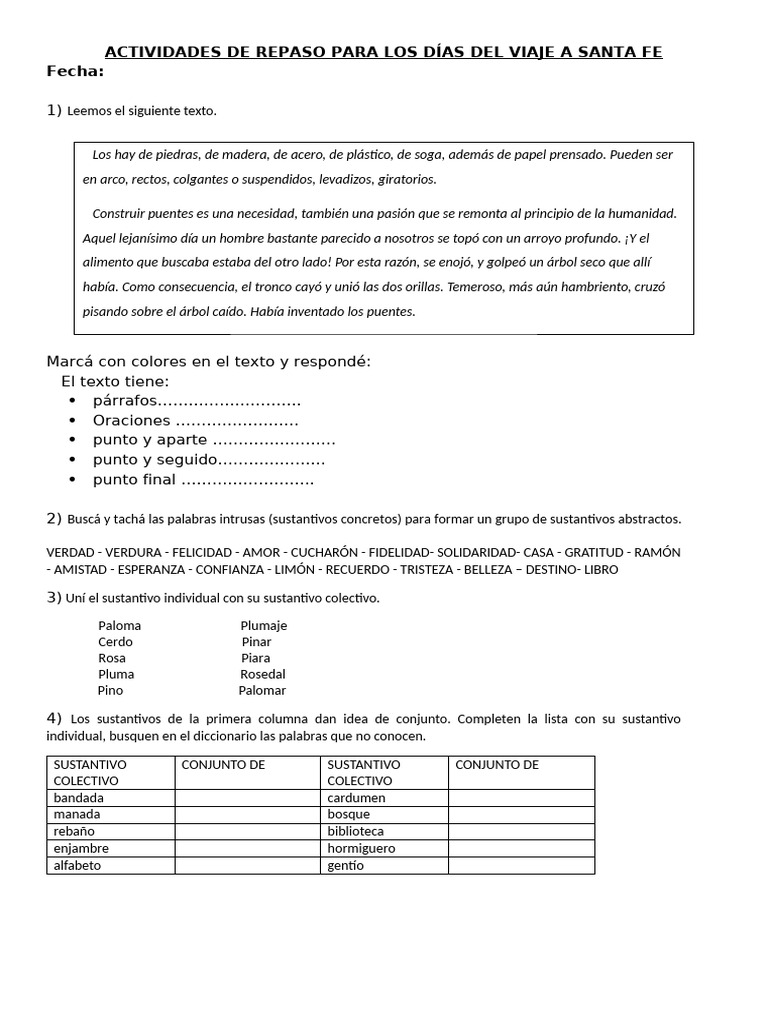 Actividades Lengua (Viaje) | PDF