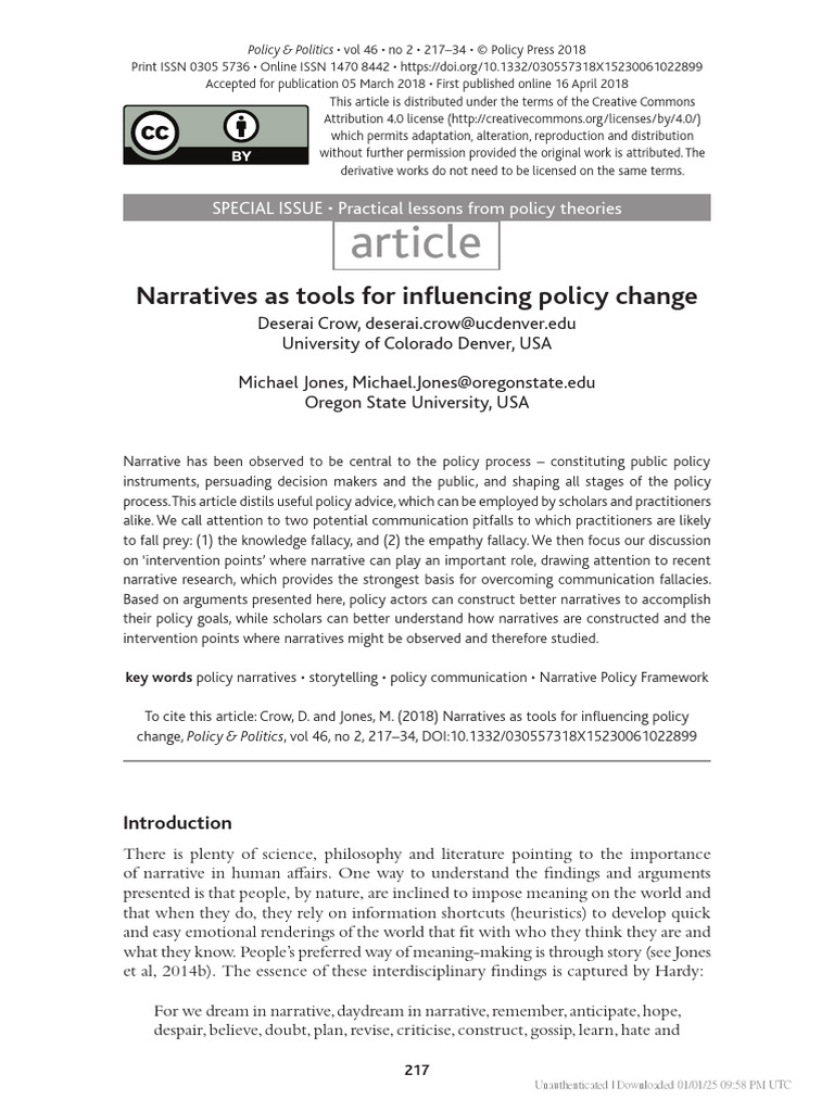 Narratives As Tools For Policy Change | PDF | Narrative | Knowledge