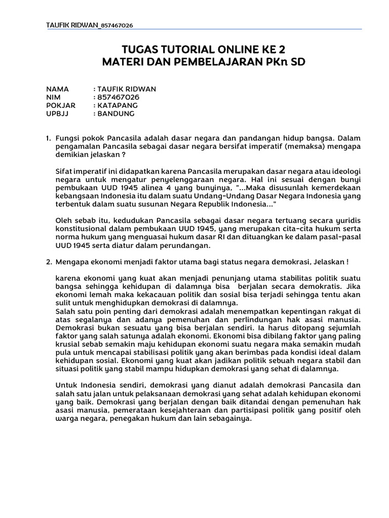 Tuton 2 - Taufik Ridwan - 857467026 - Materi Dan Pembelajaran PKN SD | PDF