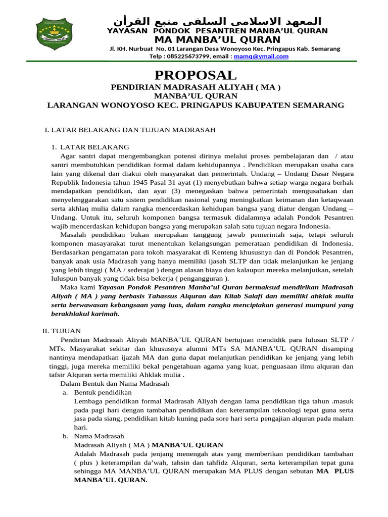 Proposal Pendirian MA PSA Benar 12 | PDF