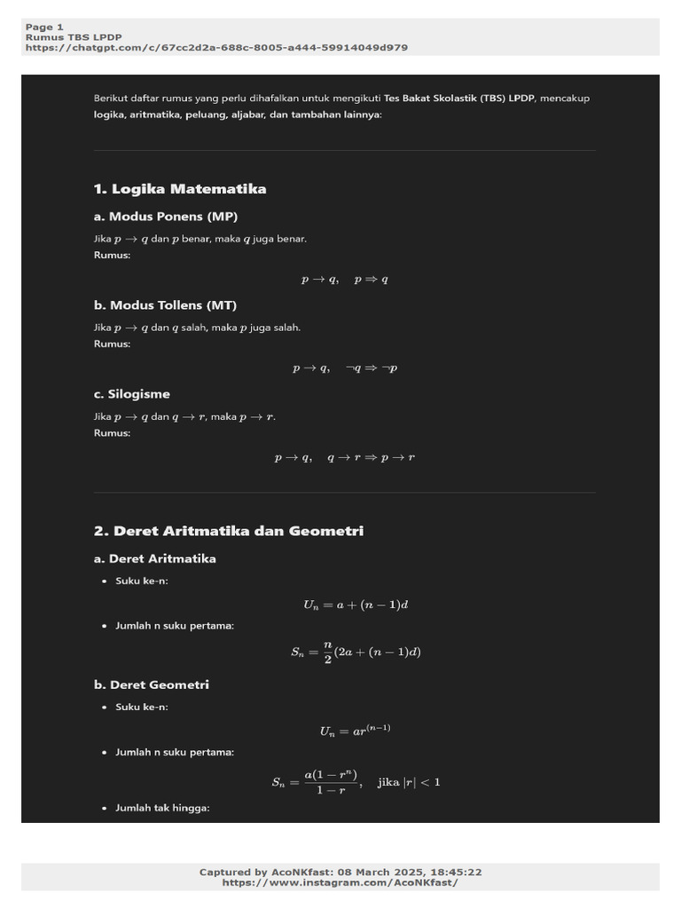Rumus-Rumus Dasar Yang Sering Keluar Di TBS LPDP | PDF