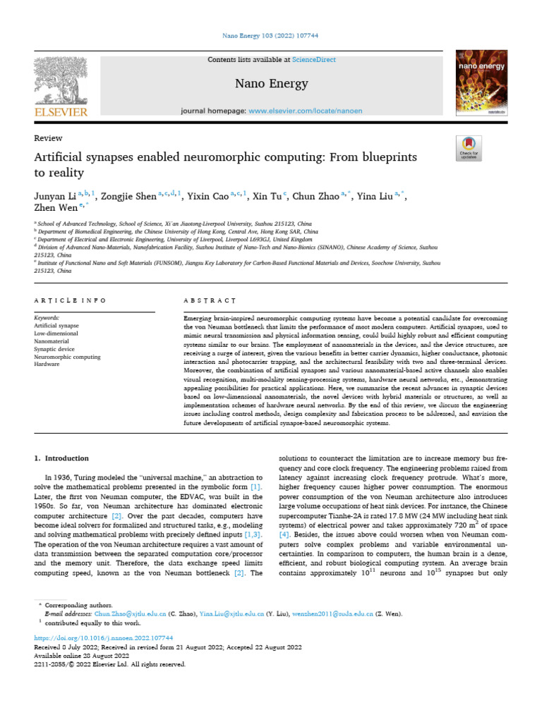 Artificial synapses enabled neuromorphic computing From blueprints ...