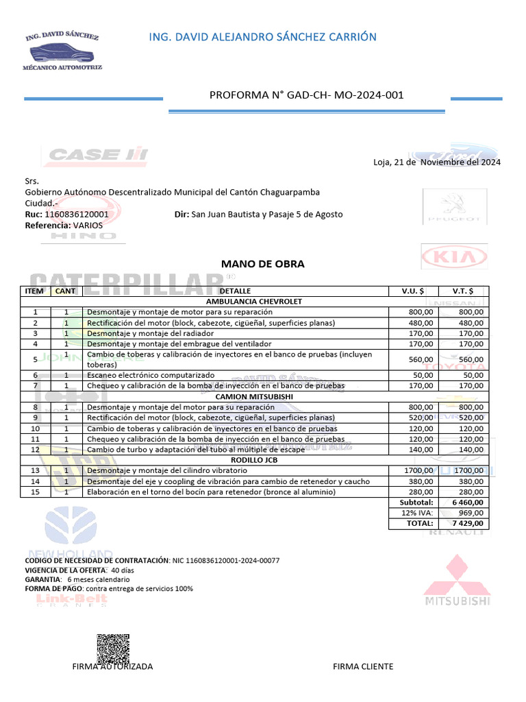 PROFORMA GAD CHAGUARPAMBA-signed-signed | PDF | Motor de combustión interna | Tecnología del motor