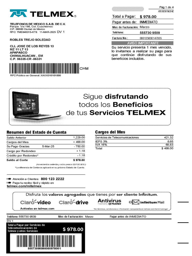 Recibo Telmex | PDF