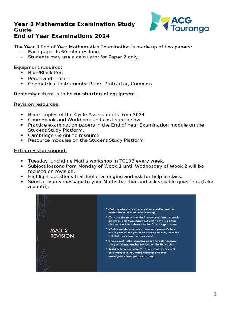 2024 Year 8 Mathematics Study Guide End of Year Exams | PDF | Numbers ...