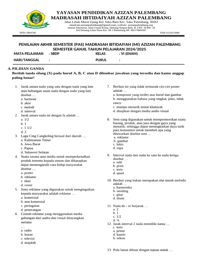 Soal SBDP Kelas 6 | PDF