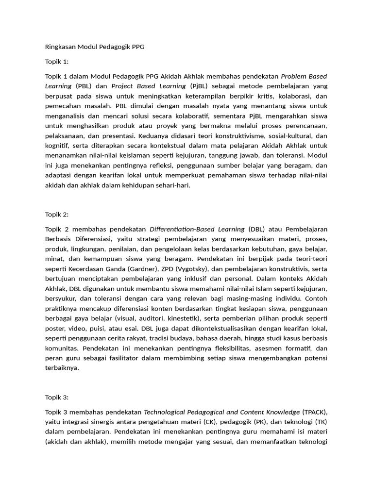 Ringkasan Modul Pedagogik PPG AA | PDF