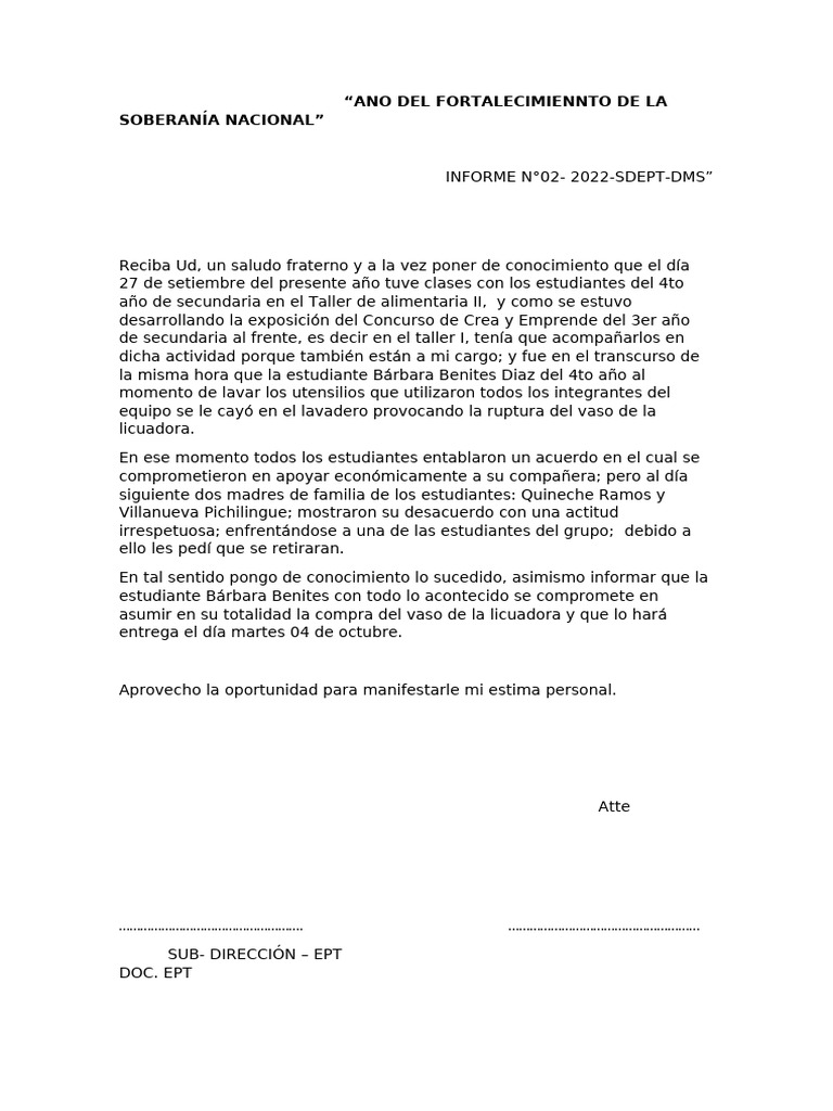 INFORME DE MALA CONDUCTA | PDF