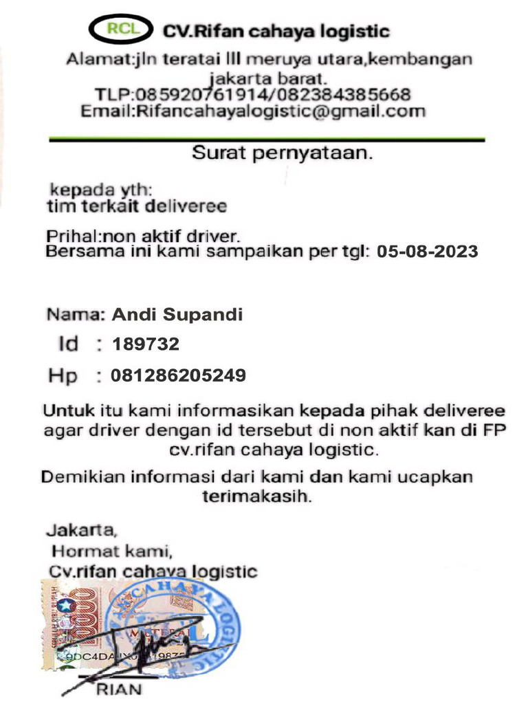 Surat Pengunduran Diri Andi Supandi | PDF