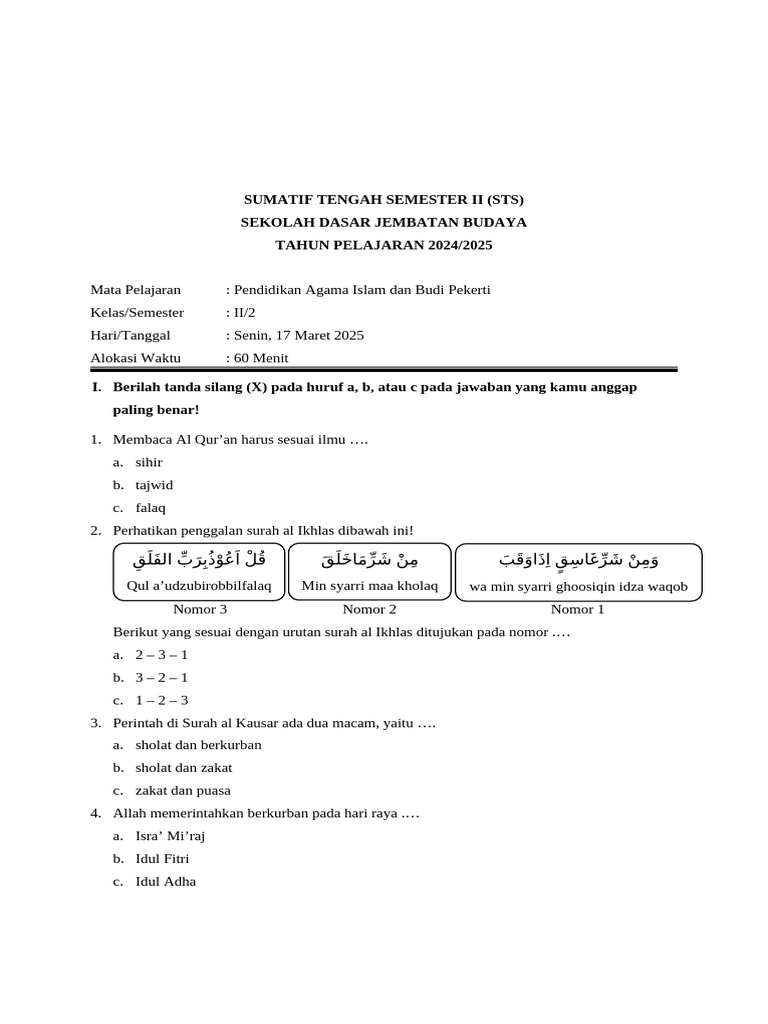 SOAL STS 2 KELAS 2 | PDF