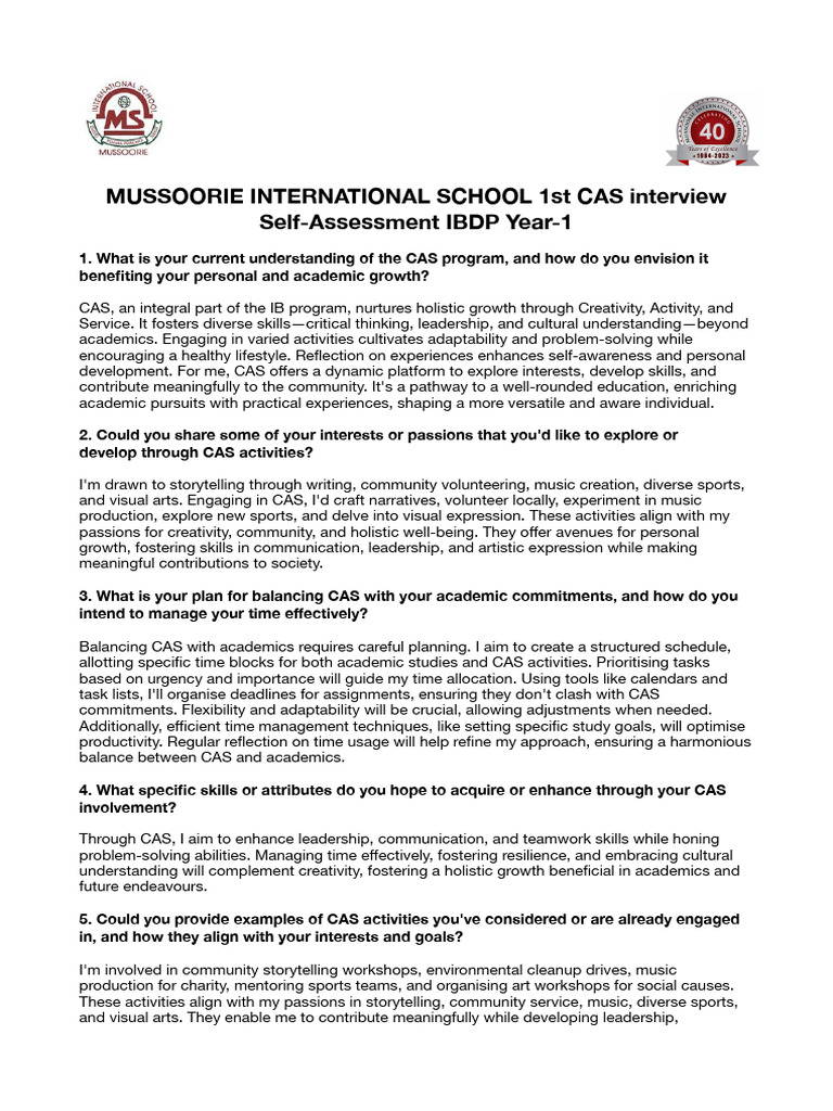 1st CAS Interview Self-Assessment IBDP Year-1 | PDF | Leadership ...