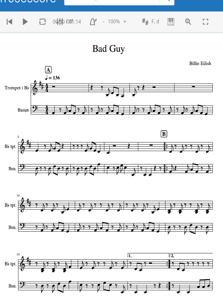 Bad Guy Trumpet and Trombone Duet | PDF