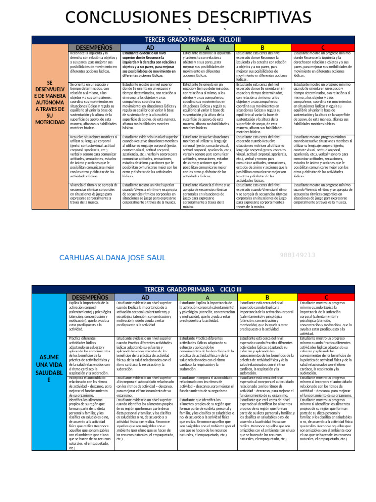 3º Conclusiones Descriptivas Educacion Fisica | PDF | Dieta | Ritmo