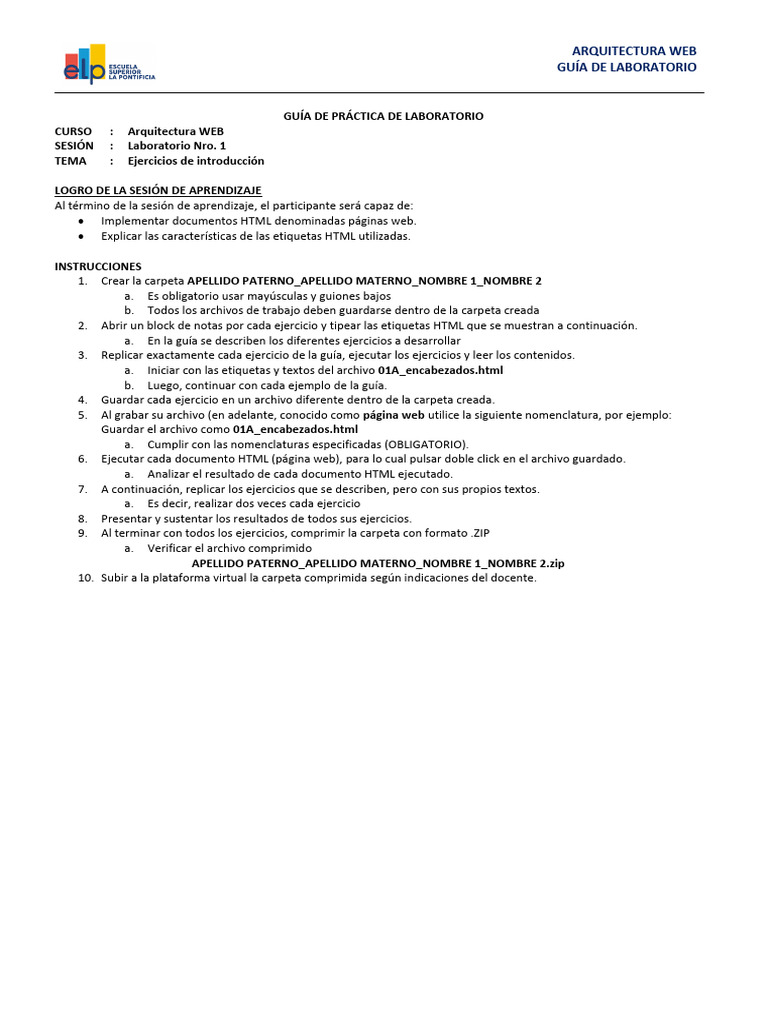 S01 - GUIA de LAB - Ejercicios de Introduccion HTML | PDF | HTML | Red mundial