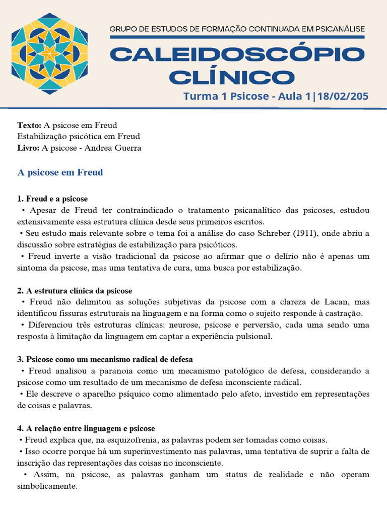 Aula 1 - Resumo | PDF | Psicose | Sigmund Freud