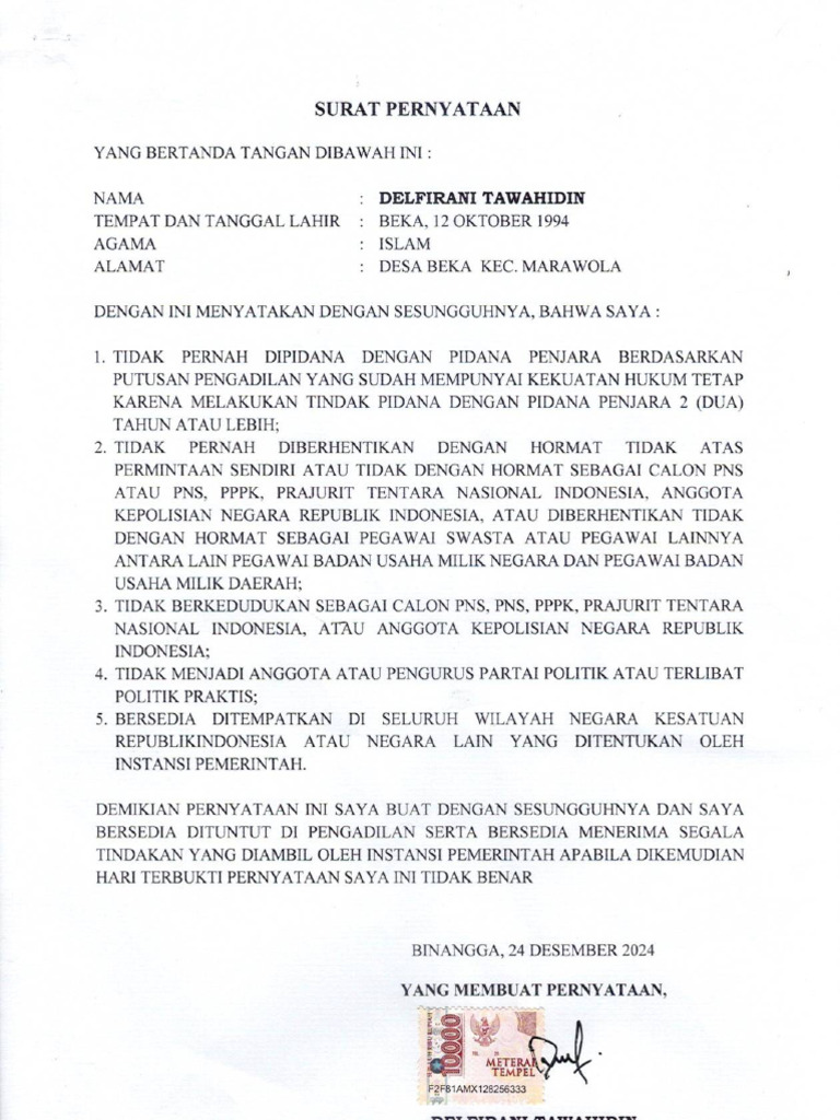 Surat Pernyataan | PDF
