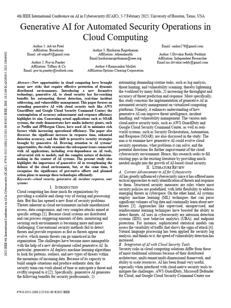 Generative AI For Automated Security Operations in Cloud Computing | PDF | Computer Security ...