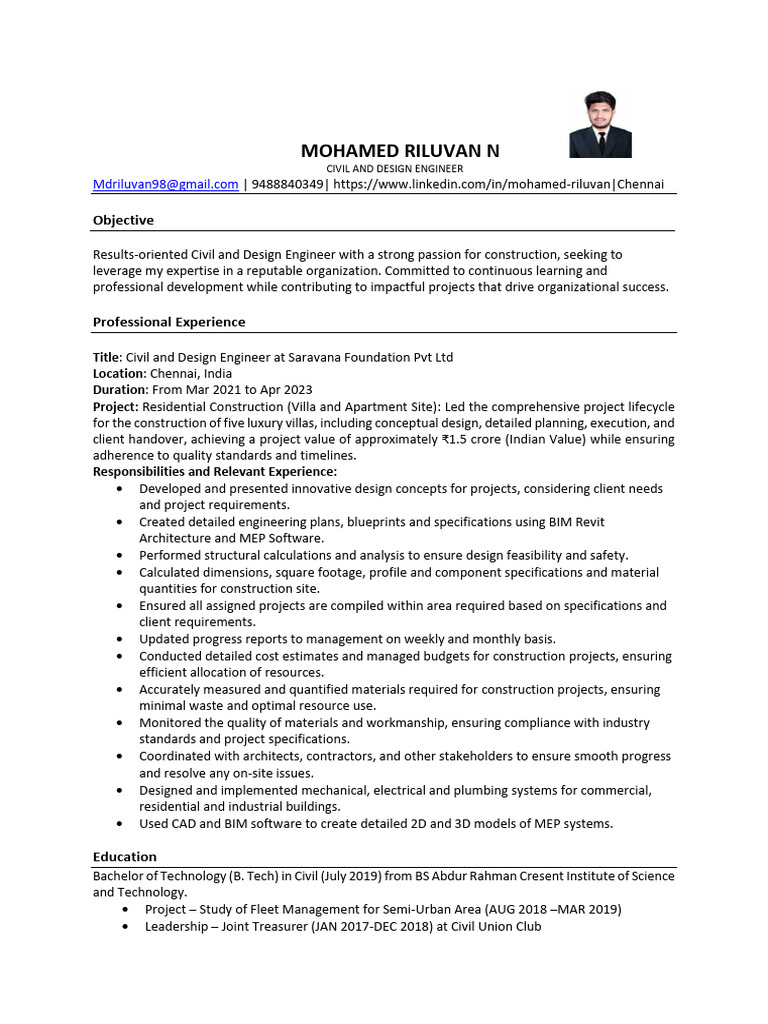 MOHAMED RILUVAN N india- Resume- | PDF | Building Information Modeling ...