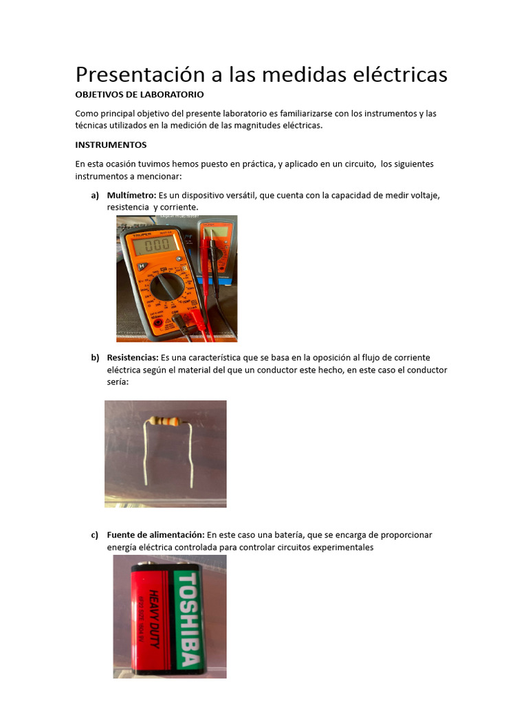 Lab Mediciones | PDF | Resistencia Eléctrica y Conductancia | Ingenieria Eléctrica