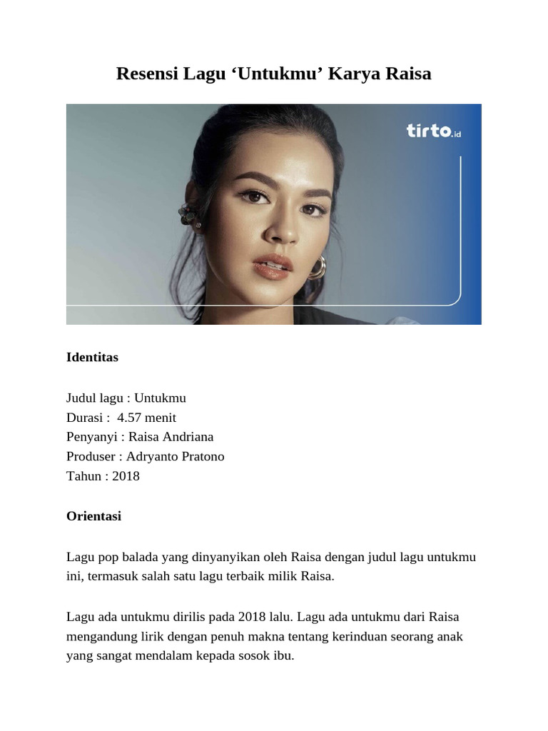 Resensi Lagu 'Untukmu' Karya Raisa | PDF