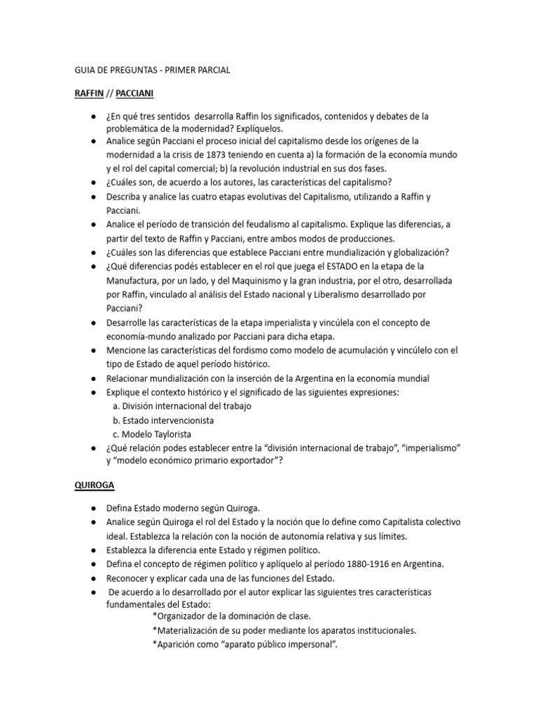 Guía de Preguntas - 1er Parcial | PDF | Capitalismo | Globalización