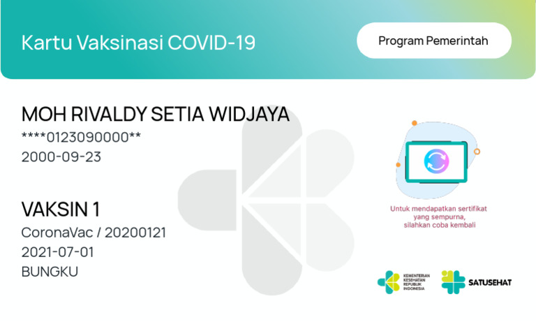 Sertifikat Vaksin Dosis 1 Moh. 997 | PDF