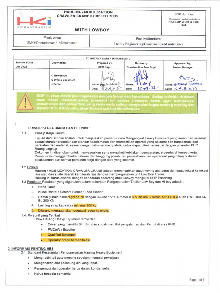SOP Mobilisasi Craler Crane Ke Lowboy | PDF