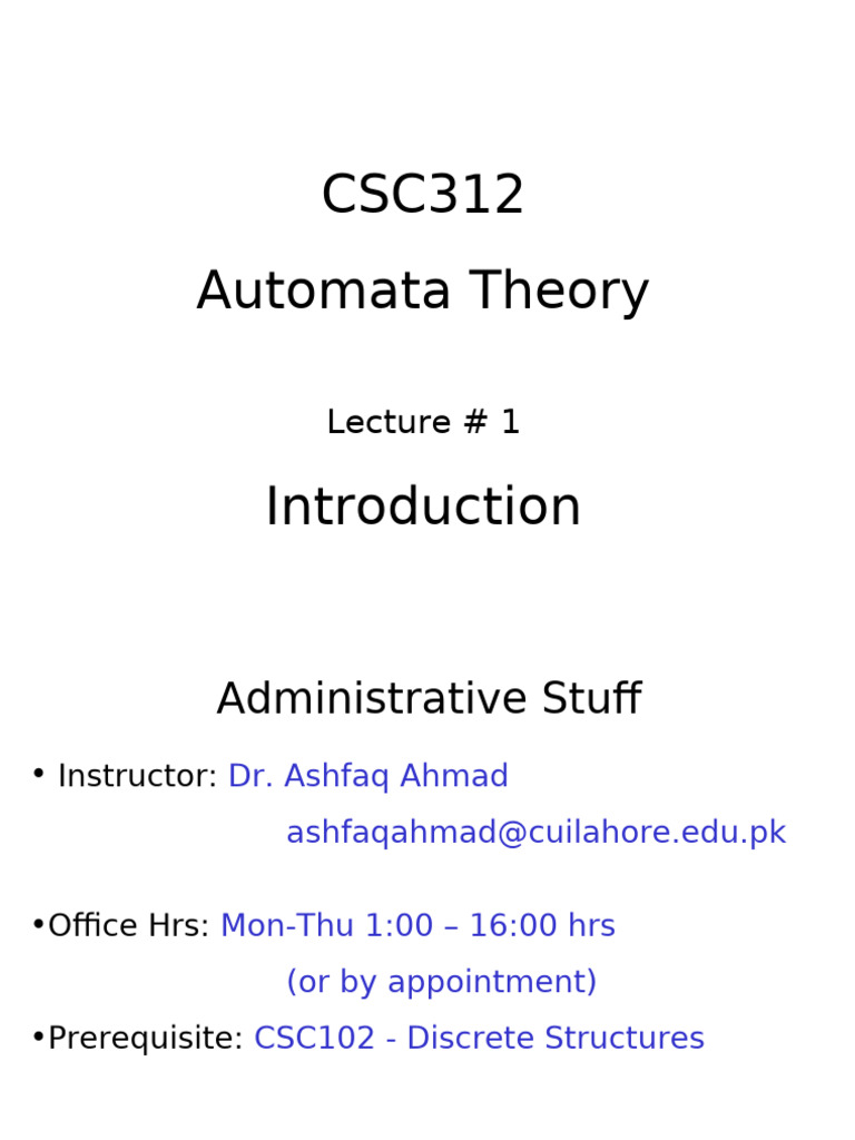 Lecture 1 | PDF | Automata Theory | Theory Of Computation