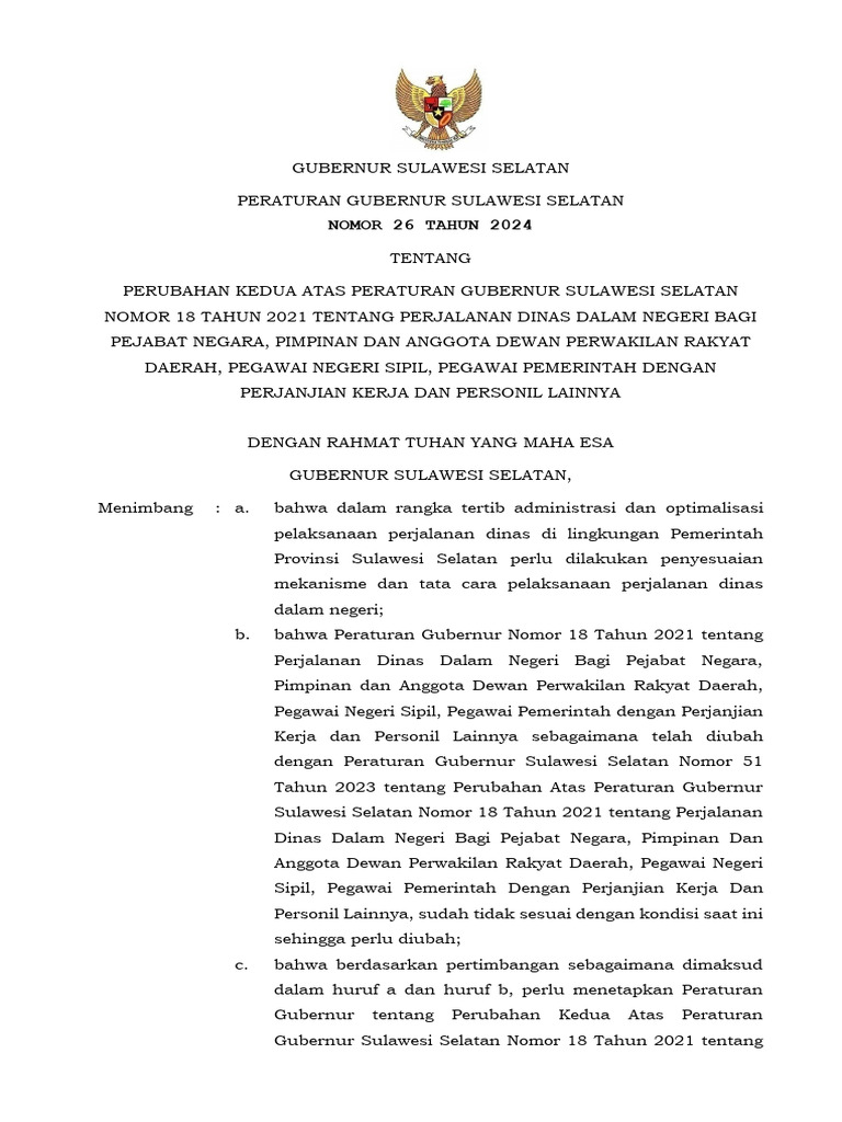 PERGUB & KEPGUB PERJALANAN DINAS. (Terbaru) | PDF