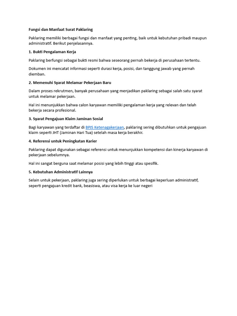 Fungsi Dan Manfaat Surat Paklaring | PDF